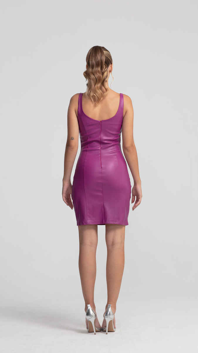 Vegan Leather Bodycon Royal Fuchsia Mini Dress – Barrus London