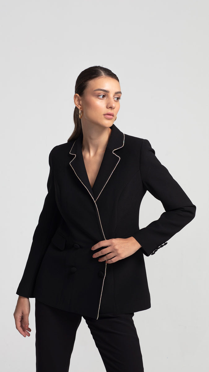 Shining Detail Black Double Breasted Jacket – Barrus London